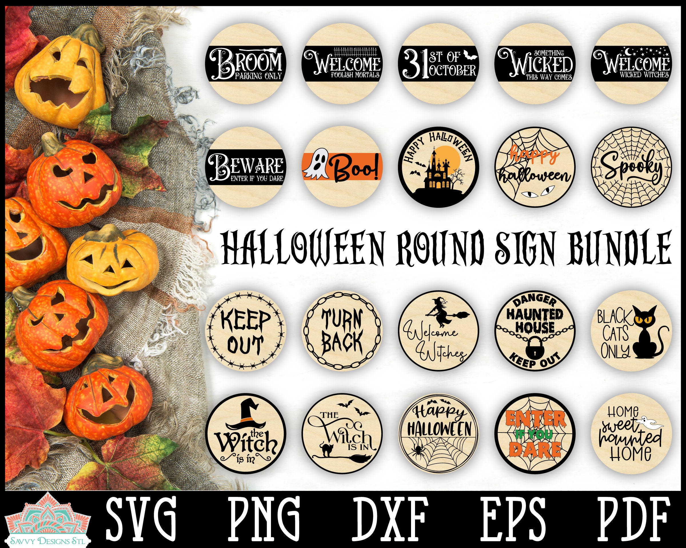 Halloween Round Signs Door Sign Bundle for Silhouette and - Etsy