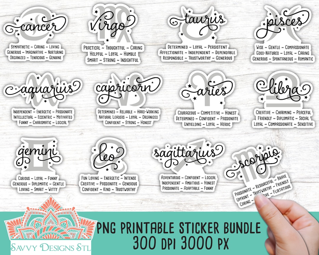 Zodiac Traits Printable Sticker Bundle for Silhouette and Cricut ...