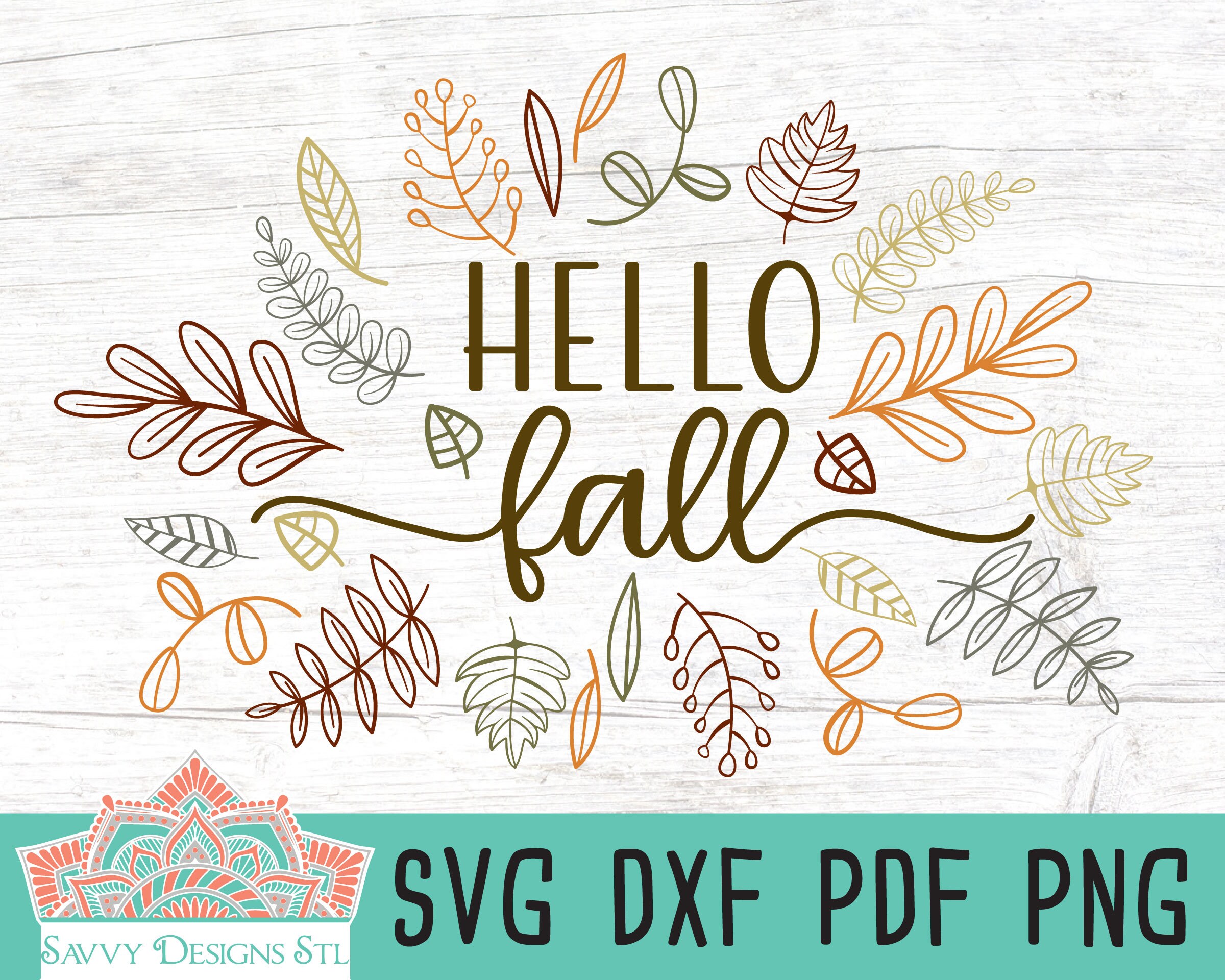 Hello Fall Leaves Cut File for Silhouette and Cricut, INSTANT DOWNLOAD ...