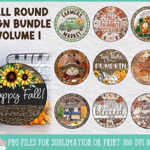Fall Farmhouse Round Sign Bundle SVG - Etsy