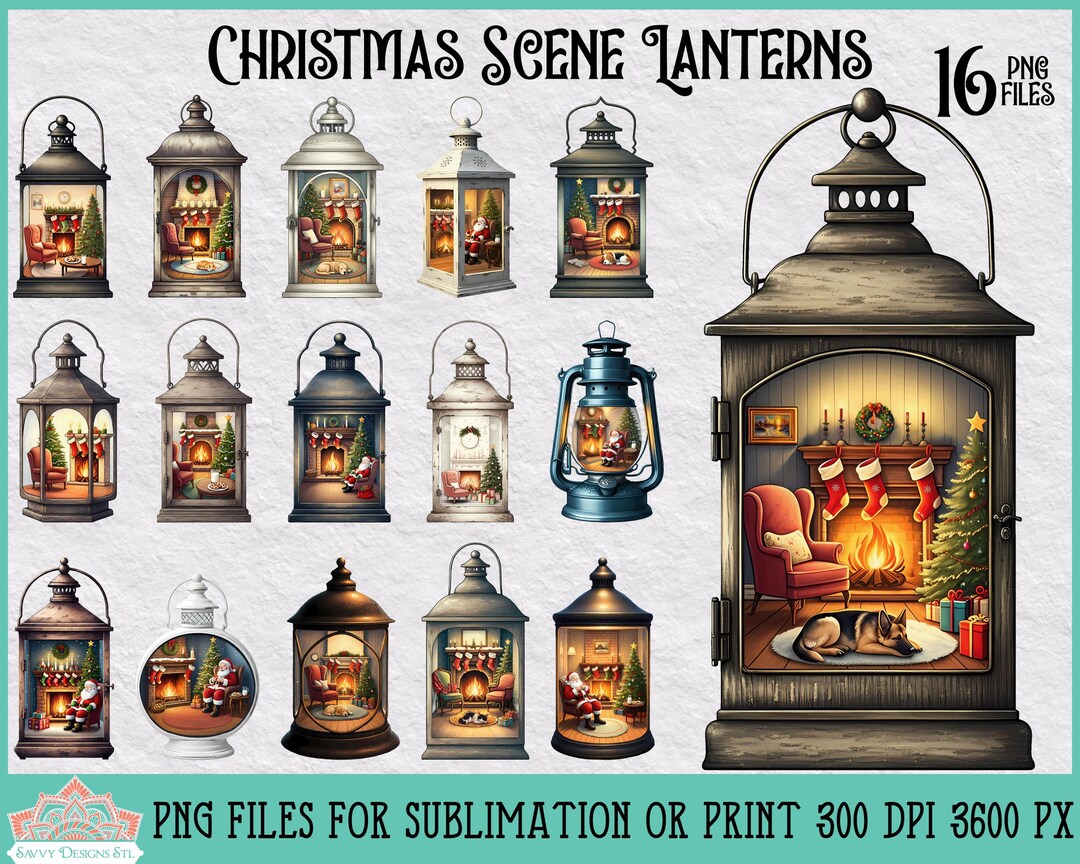 Christmas Scene Lanterns | Christmas Sublimation Clipart Bundle for ...