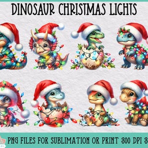 Dinosaur Christmas Lights Clipart Bundle: 16 PNG Designs (digital ...