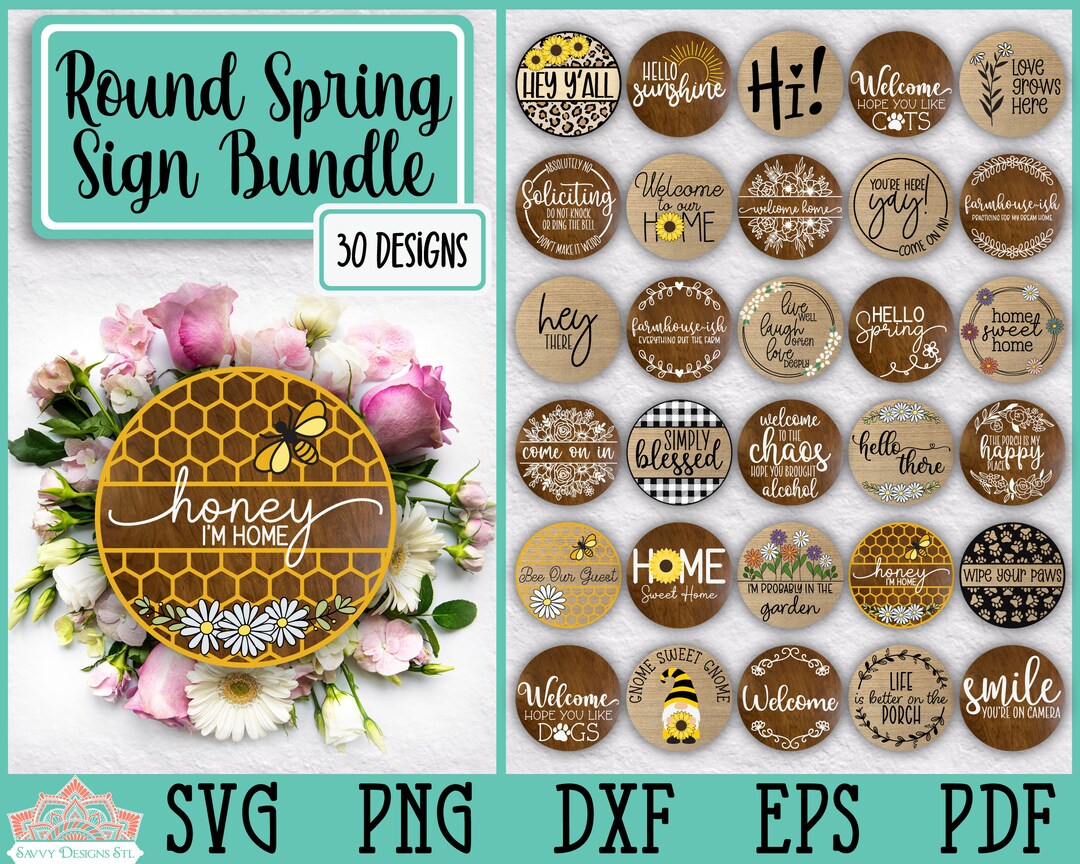 Round Spring Sign Bundle | SVG Farmhouse Signs for Silhouette and ...