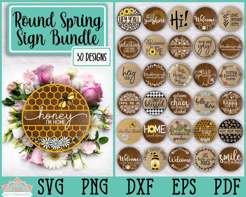 Round Spring Sign Bundle | SVG Farmhouse Signs for Silhouette and ...