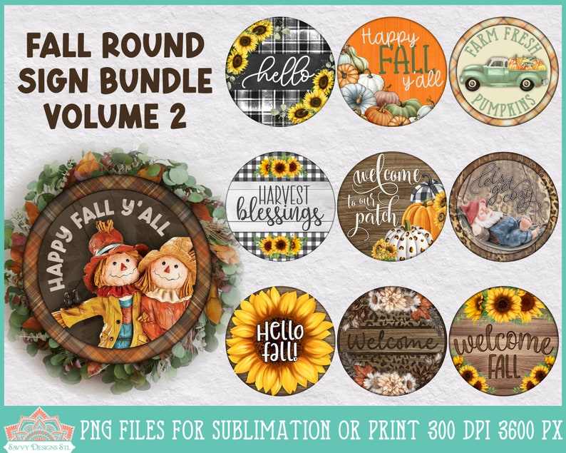 Fall Round Sign Bundle Vol 2 Autumn Sublimation Farmhouse - Etsy