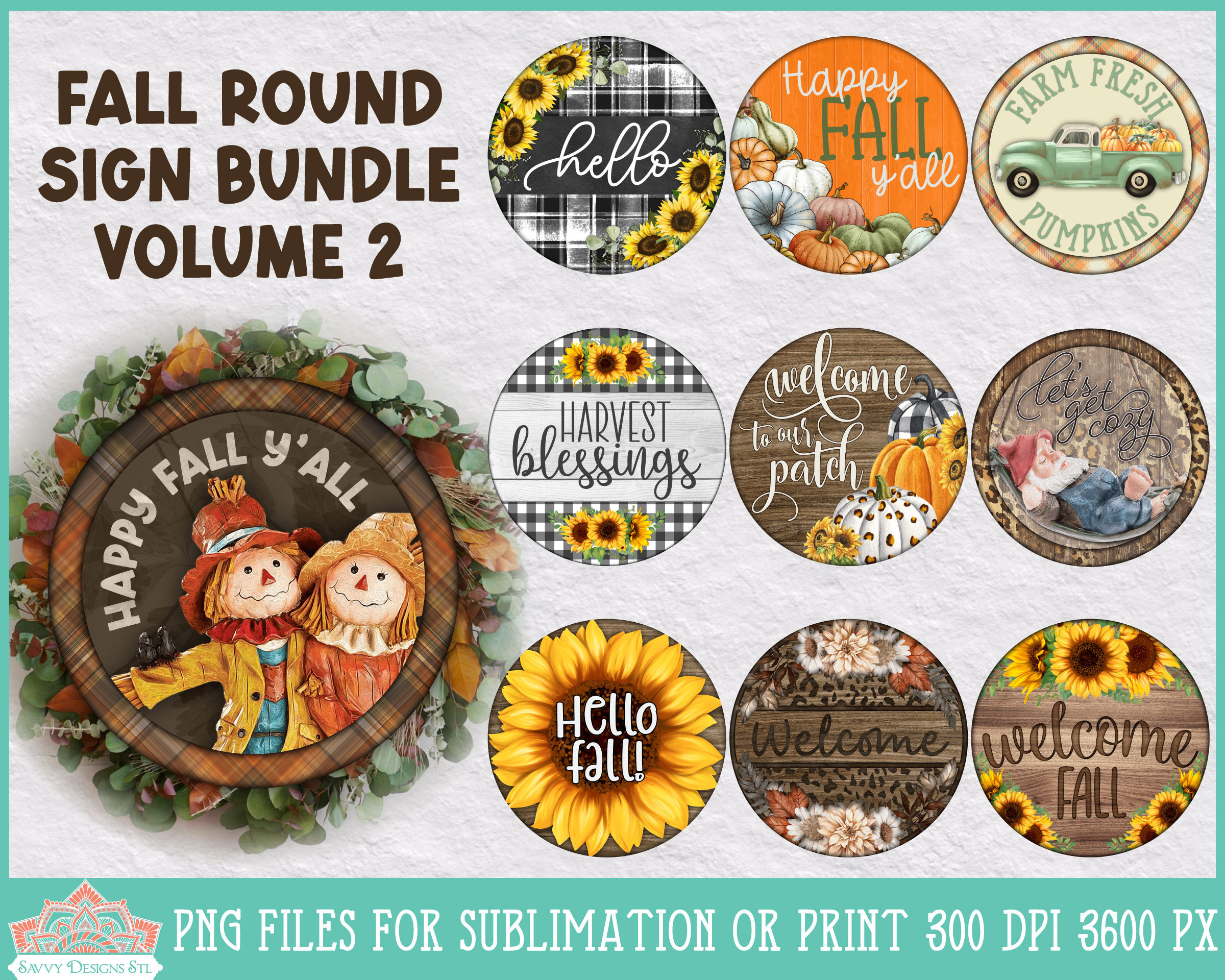 Fall Round Sign Bundle Vol 2 | Autumn Sublimation | Farmhouse Sign ...
