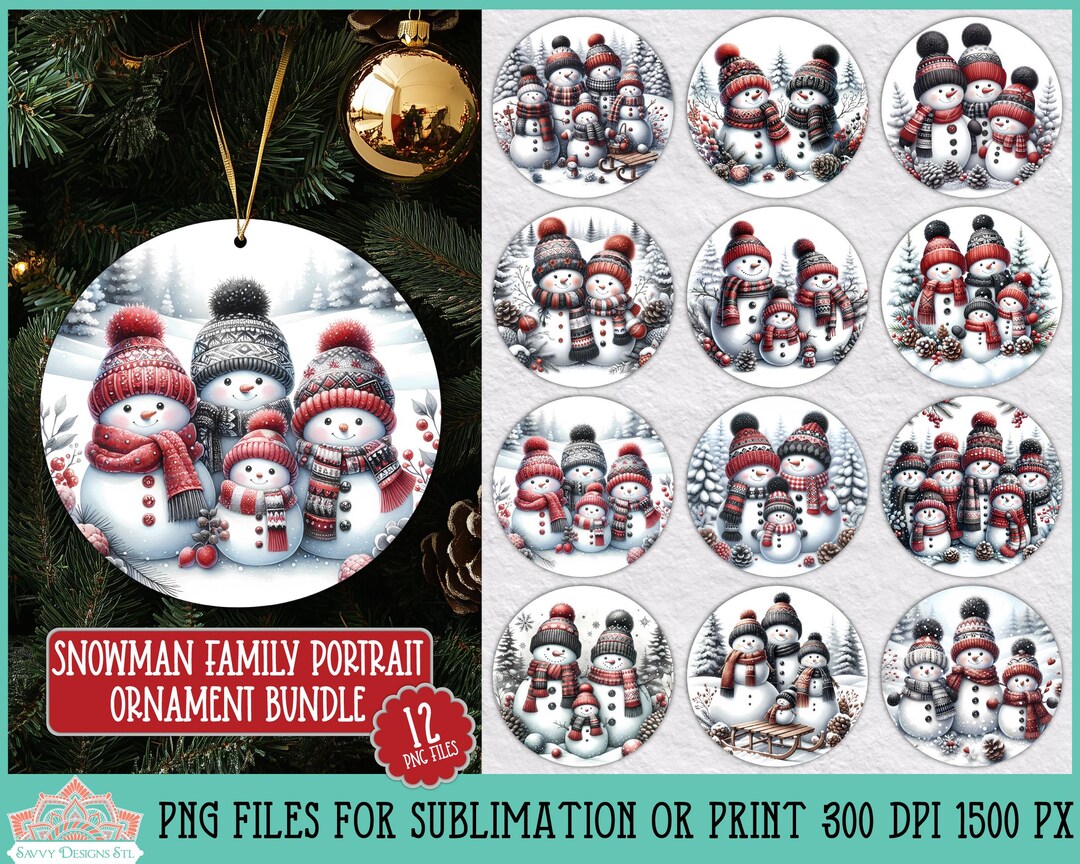 Snowman Family Portrait Ornament Bundle for Sublimation or Print ...