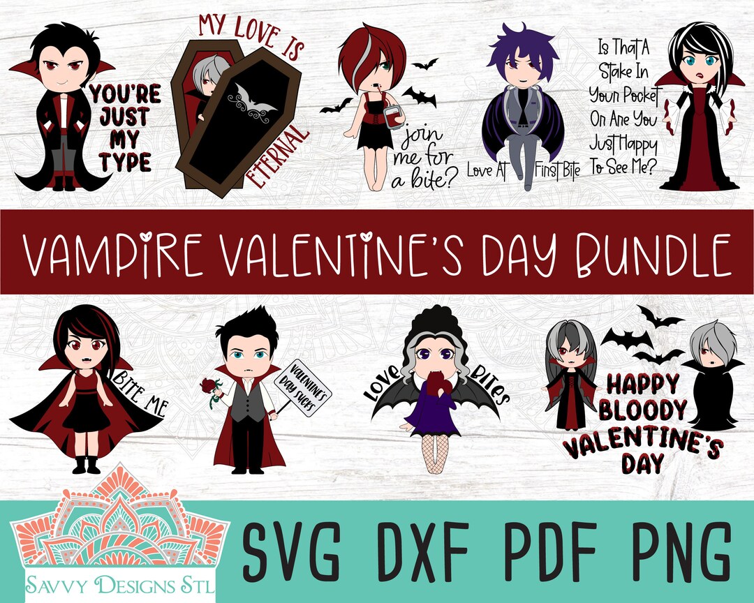 Vampire Valentine Bundle for Cut or Print, Silhouette & Cricut, Chibi ...