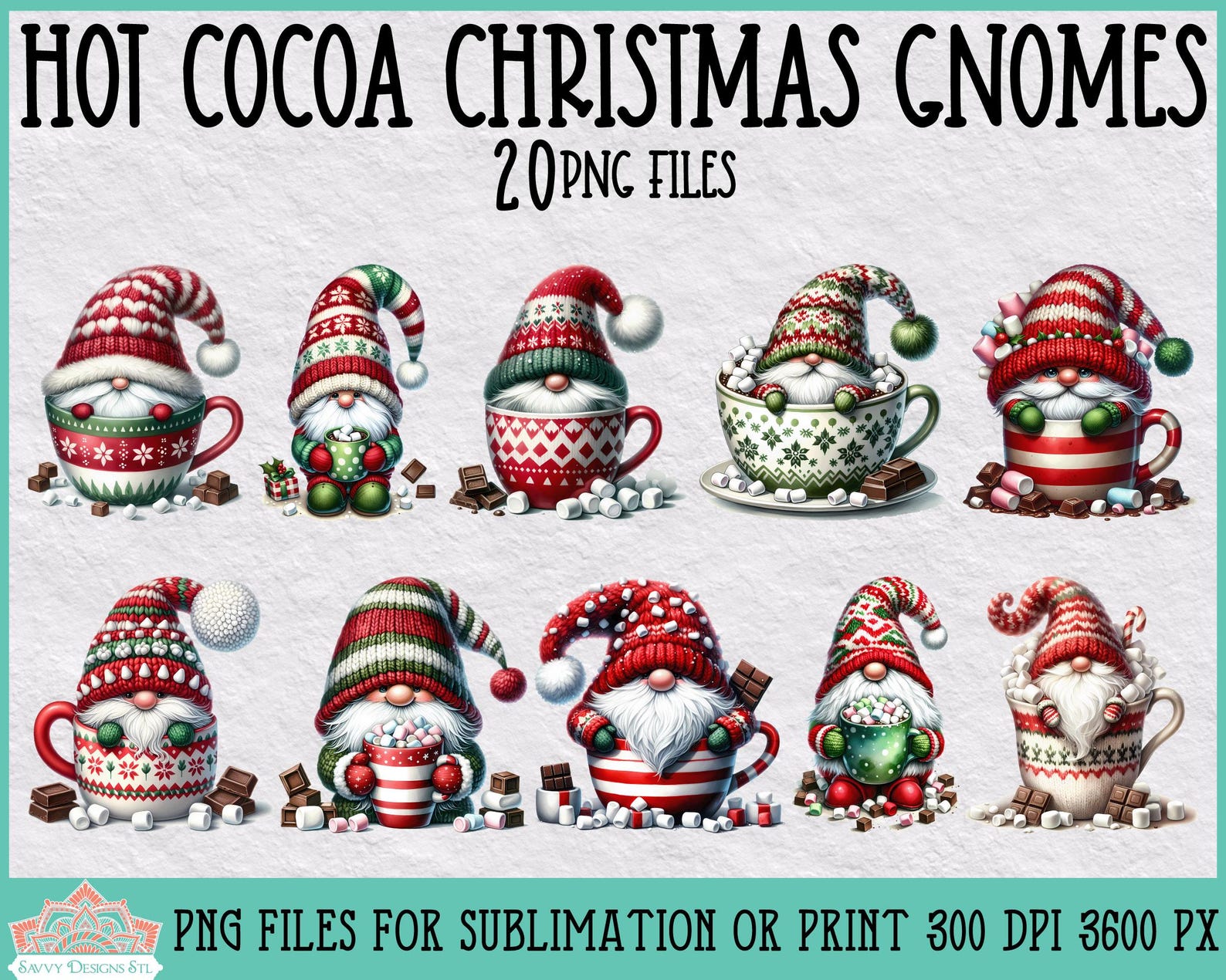 Hot Cocoa Christmas Gnomes Clipart Bundle for Sublimation or Print ...