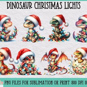 Dinosaur Christmas Lights Clipart Bundle: 16 PNG Designs (digital ...