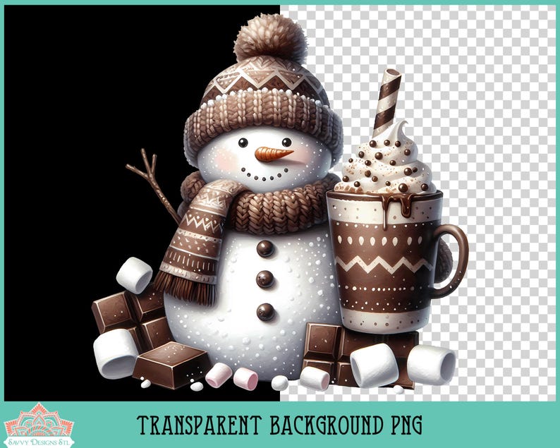 Hot Cocoa Snowmen Clipart Bundle for Sublimation or Print, Snowman ...