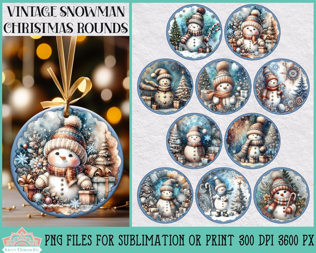 Snowman Christmas Rounds Bundle for Sublimation or Print, Christmas ...