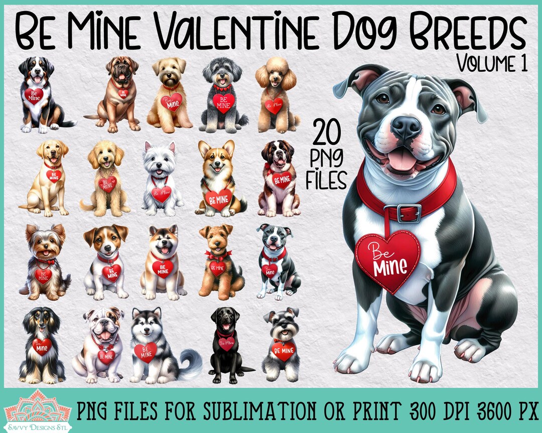 Valentine's Day Dog Breeds Clipart Bundle for Sublimation or Print ...