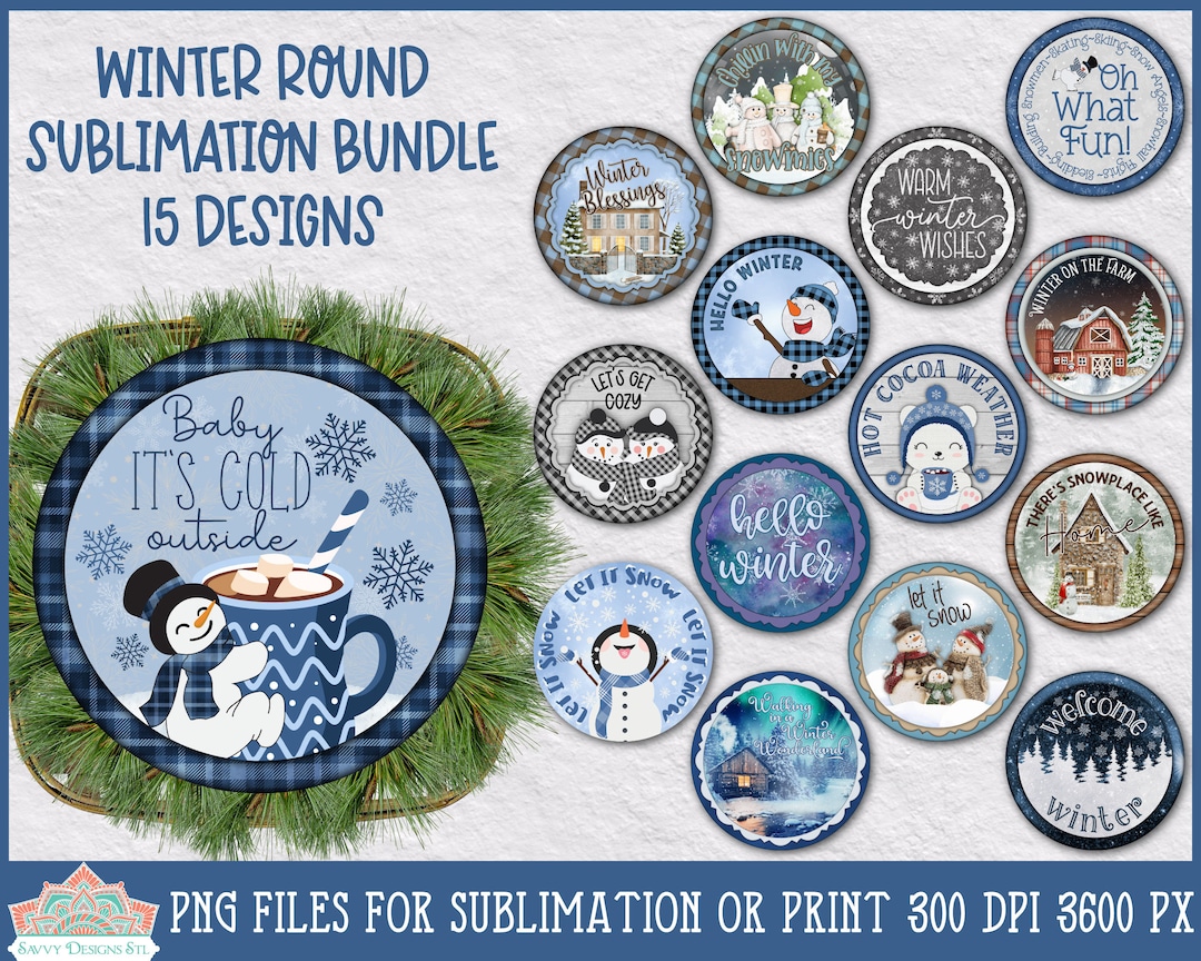 Round Winter Signs | Door Sign Bundle for Sublimation or Print ...