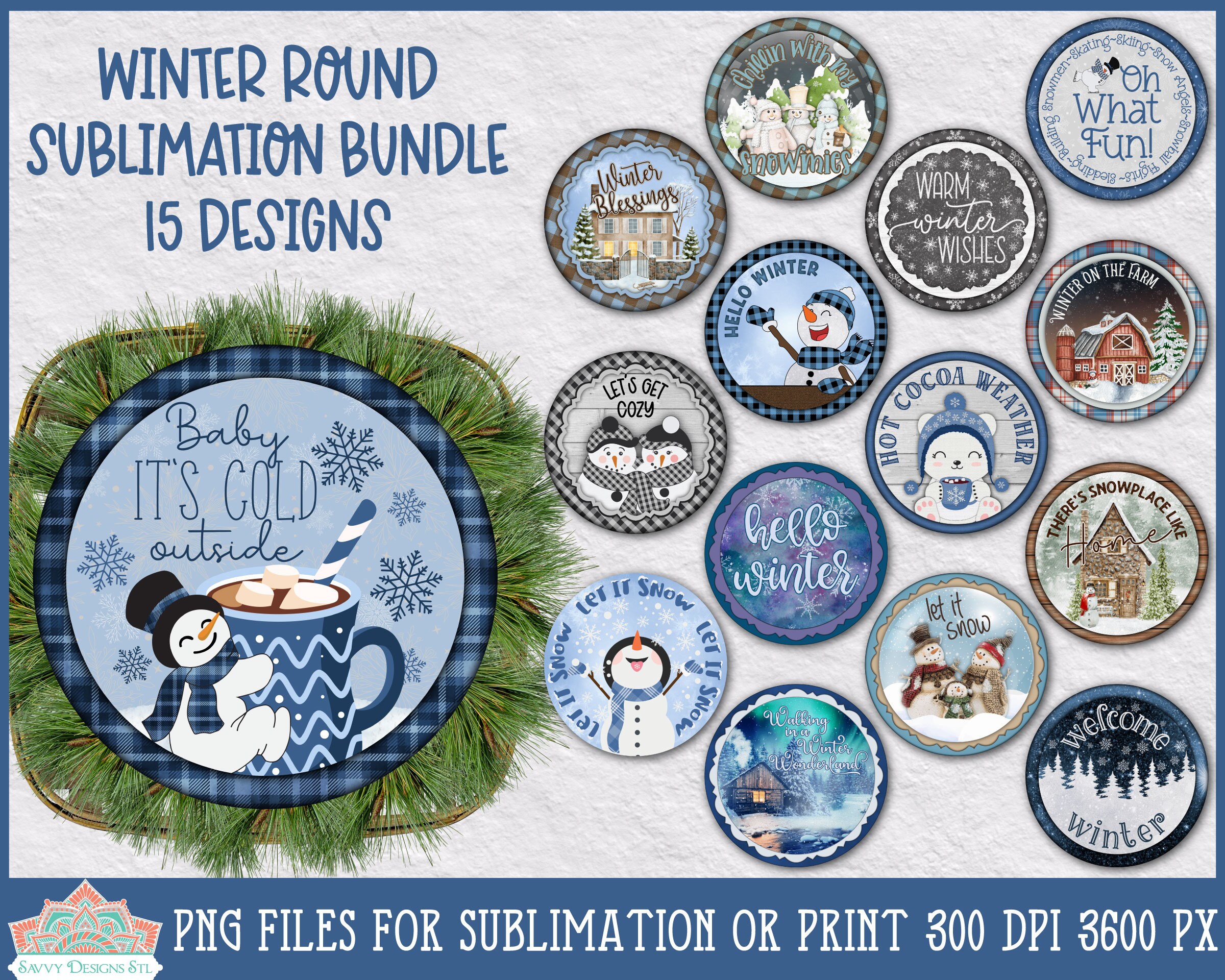 Round Winter Signs Door Sign Bundle for Sublimation or - Etsy