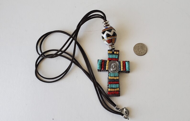 Vintage Beaded Cross Necklace - Etsy