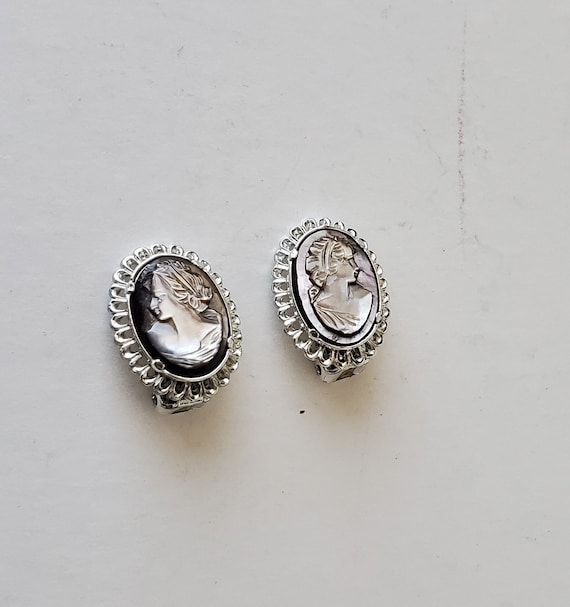 Silver cameo earrings store