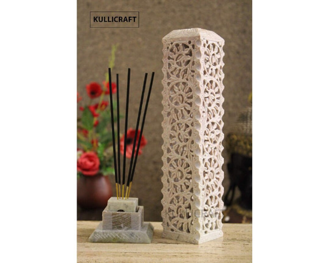 Marble Incense Holder Candle Stick Burner Handmade Soapstone Tower ...