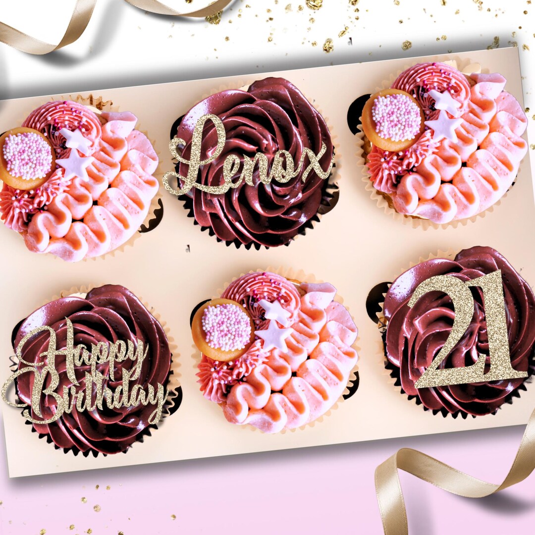 Personalised 21st Birthday Cupcake Toppers, Custom Name, Custom Age ...