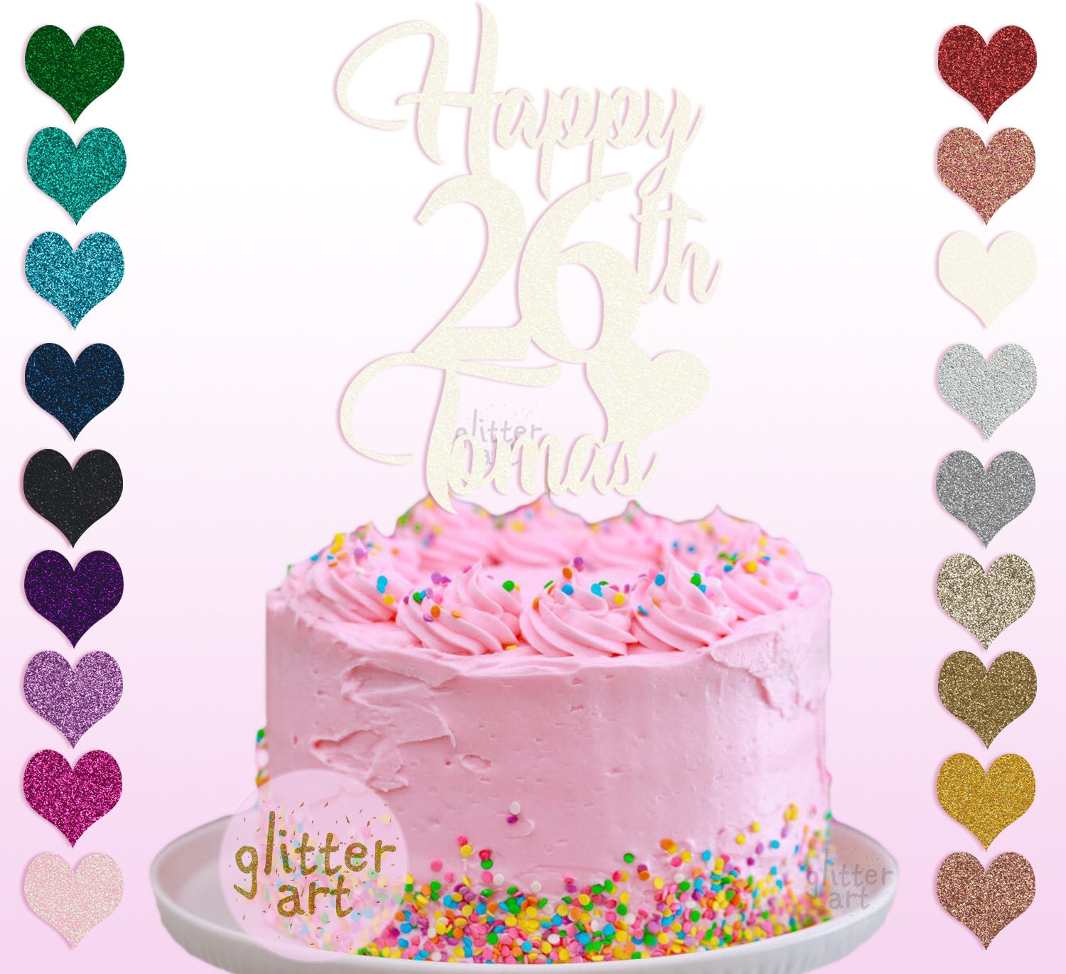 Personalised Custom Glitter Cake Topper Happy 26th Birthday | Etsy