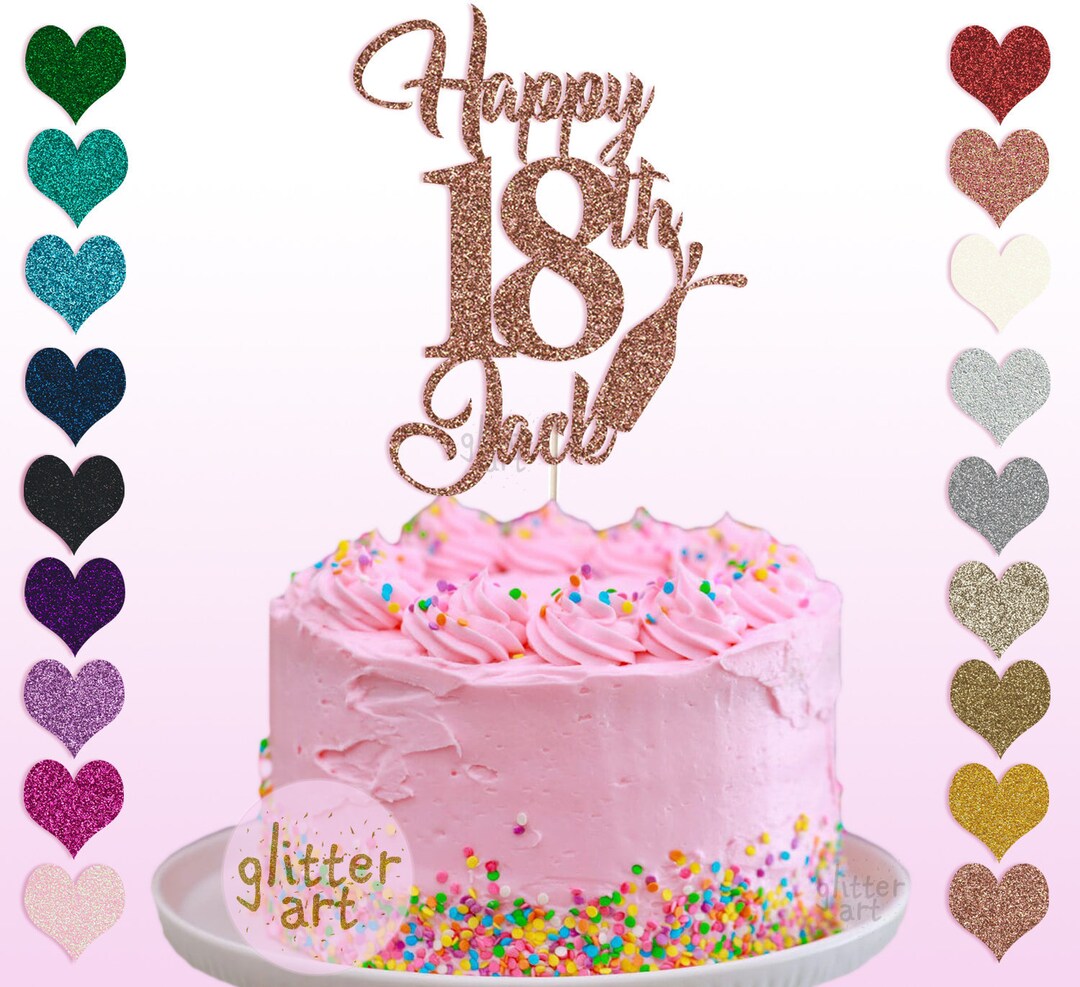 Personalised Happy 18th Glitter Cake Topper, Custom Birthday Decoration ...