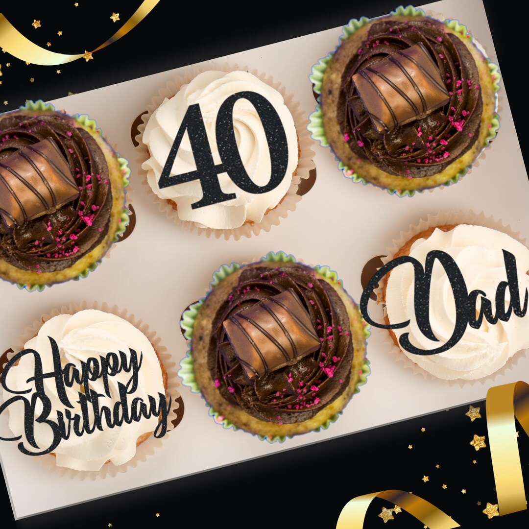 Personalised Happy 40th Birthday Dad Cupcake Cake Toppers, Custom Name ...