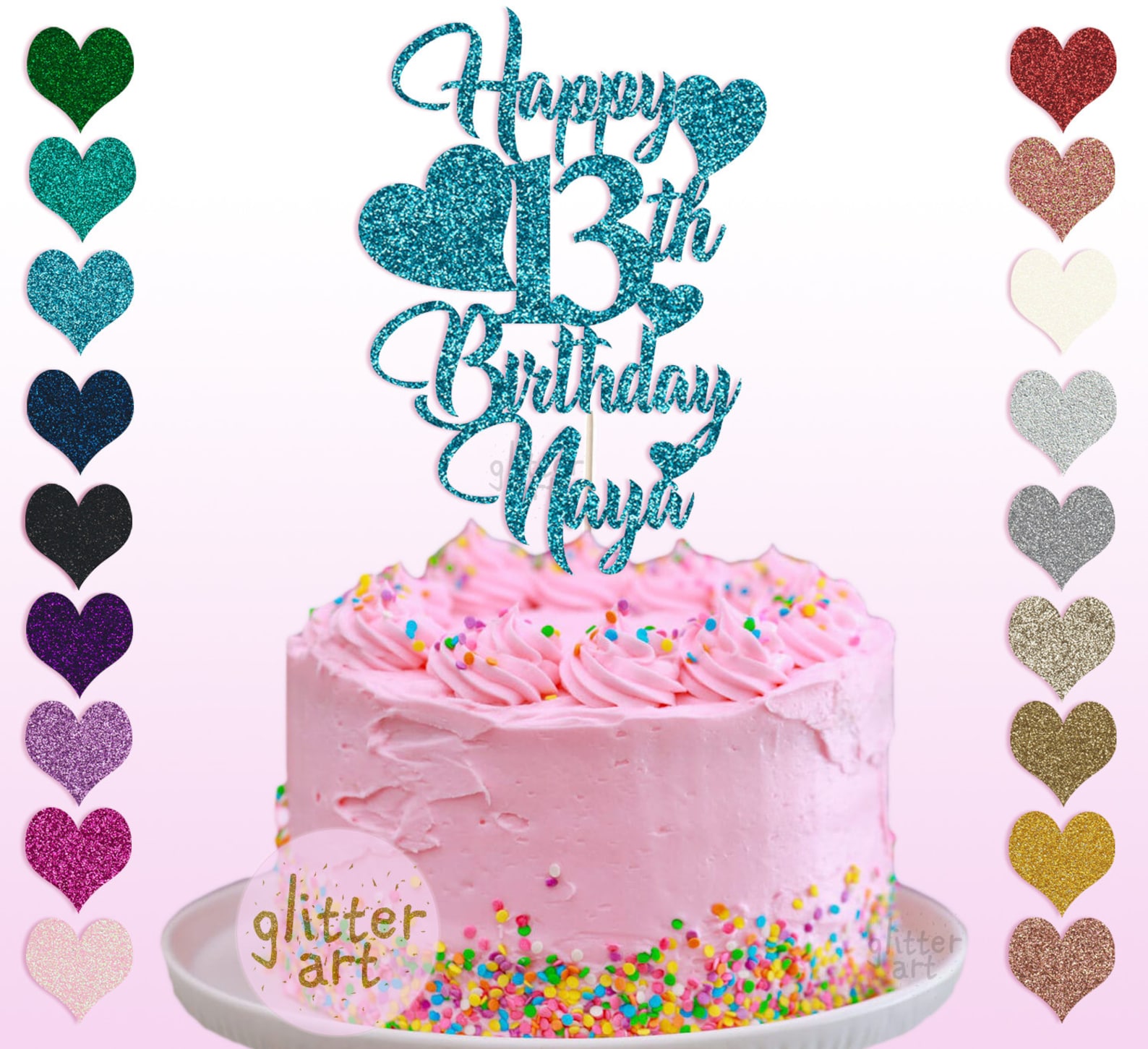 Personalised Custom Glitter Cake Topper Happy 13th Birthday | Etsy