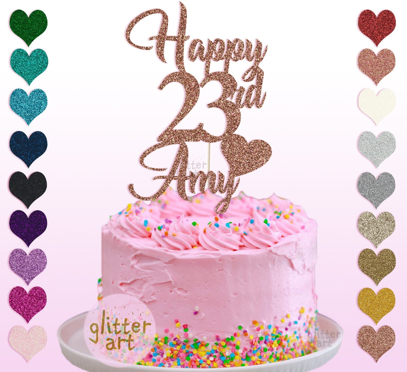 Personalised Custom Glitter Cake Topper Happy 23rd Birthday - Etsy