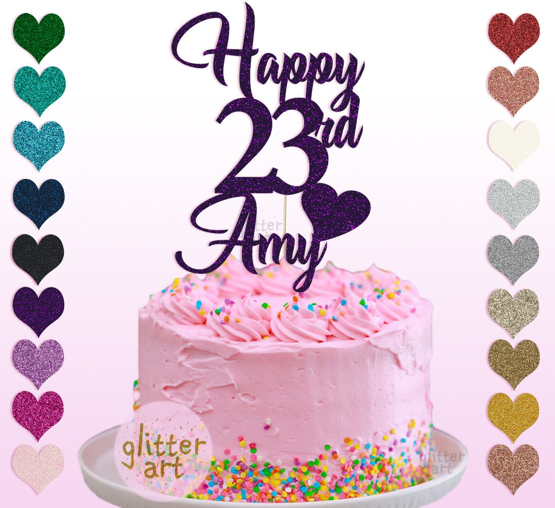 Personalised Custom Glitter Cake Topper Happy 23rd Birthday | Etsy