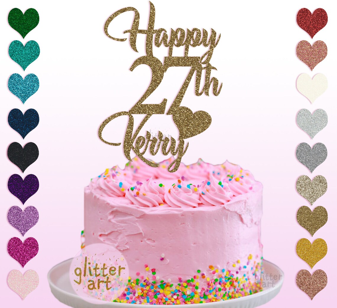 Personalised Custom Glitter Cake Topper Happy 27th Birthday | Etsy