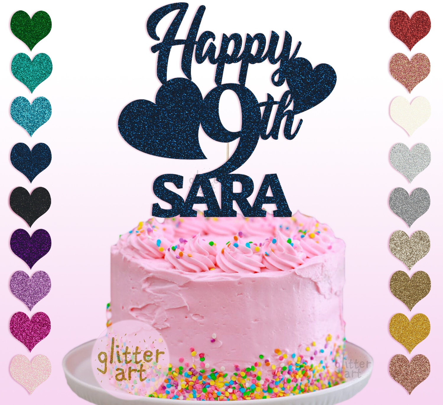 Happy 9th Birthday Personalised Custom Cake Party Topper Girl | Etsy