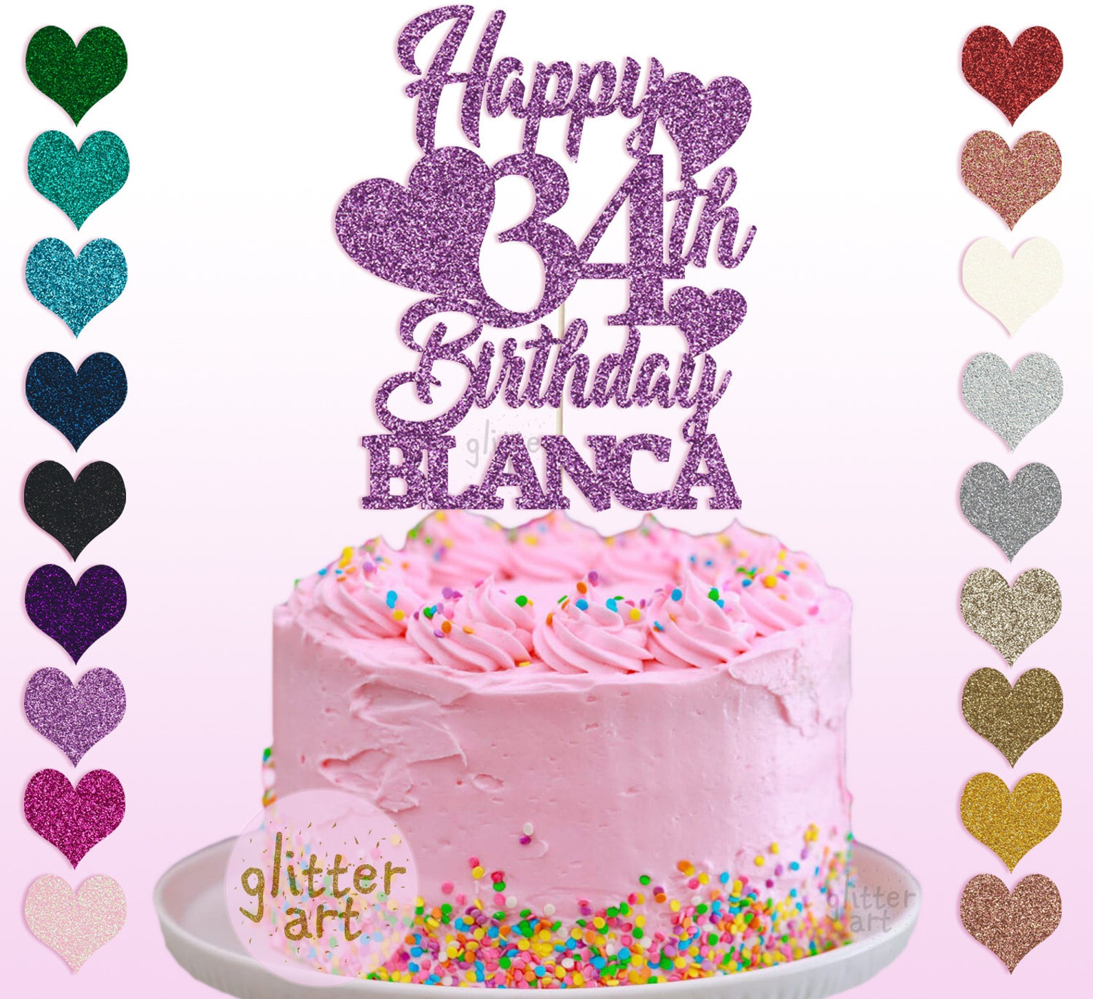 Personalised Custom Cake Happy 34th Birthday Party Topper Any | Etsy