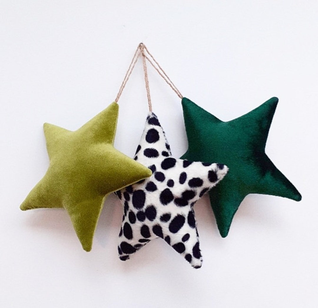 Small hanging Star, velvet, Lime Green, Black/White, Faux fur Dalmation ...
