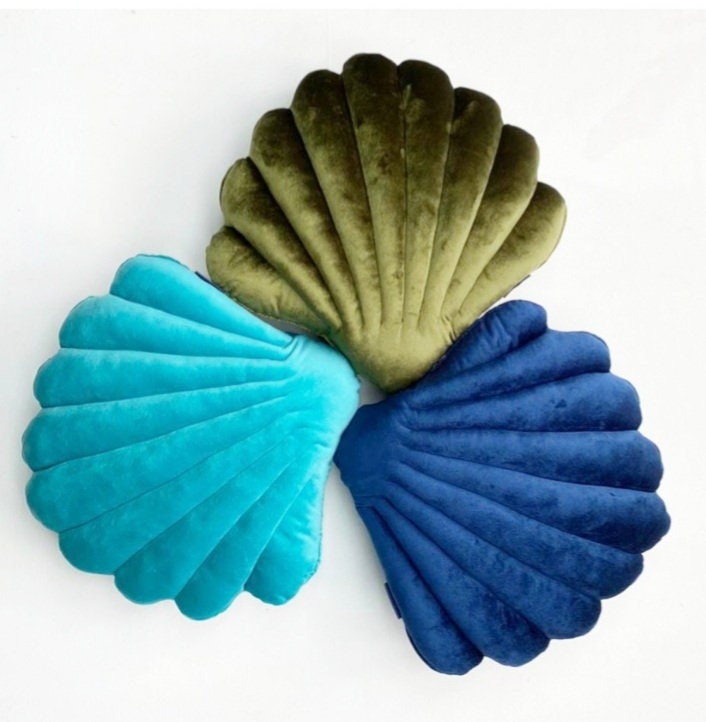 Cojín de concha almohada de concha terciopelo azul marino | Etsy