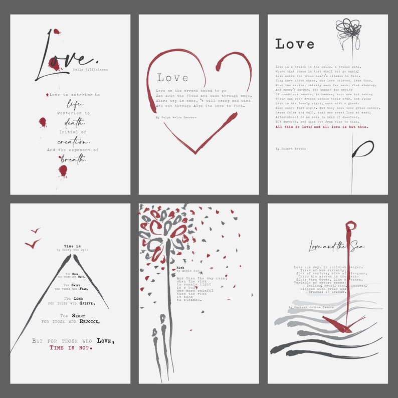 Tarjetas POEMAS DE AMOR Imprimibles Ilustradas Tarjetas y - Etsy México