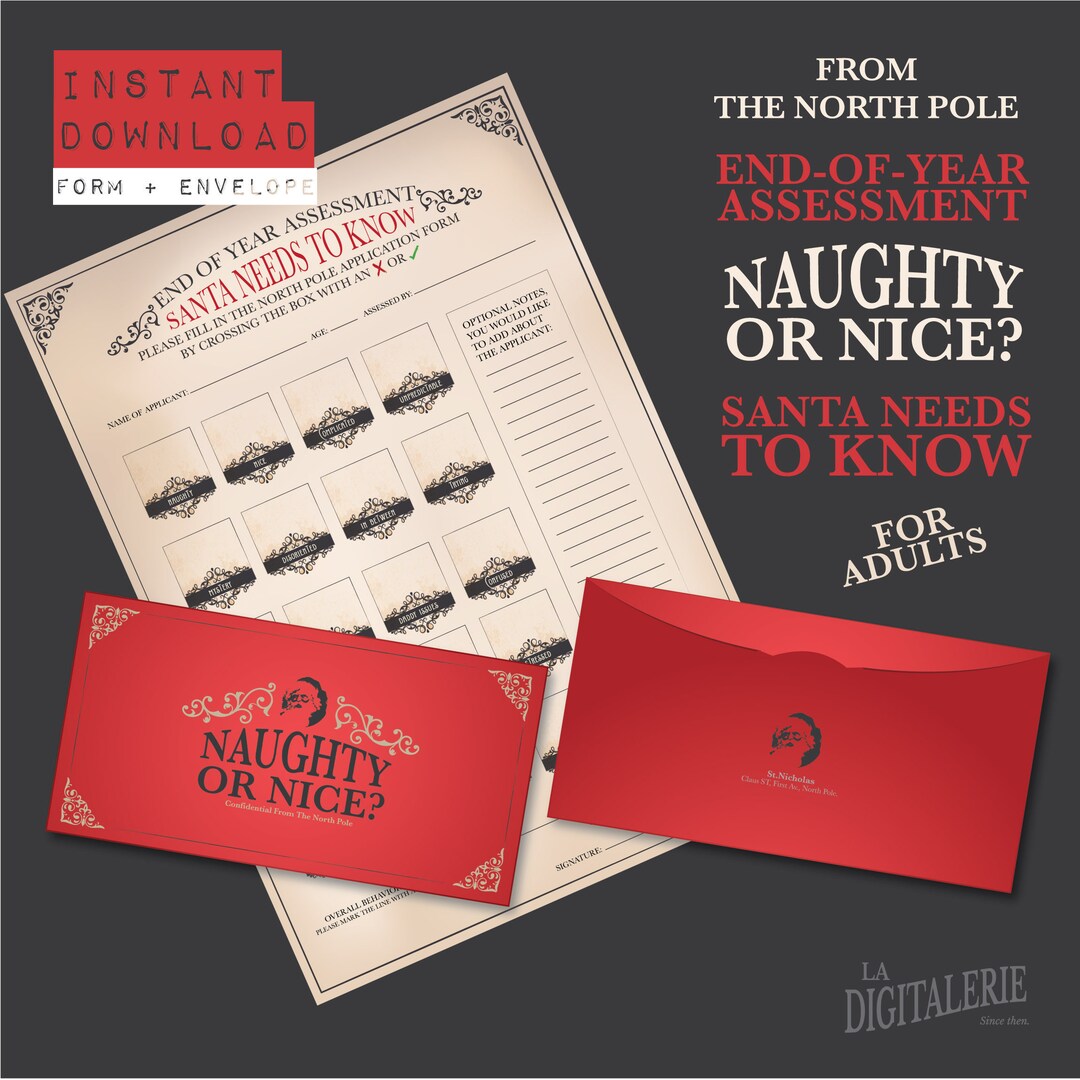 PRINTABLE FUNNY VINTAGE Christmas Letter Naughty Nice instant Download ...