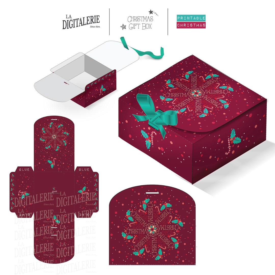 PRINTABLE Christmas Gift Box Christmas Wreath Digital - Etsy