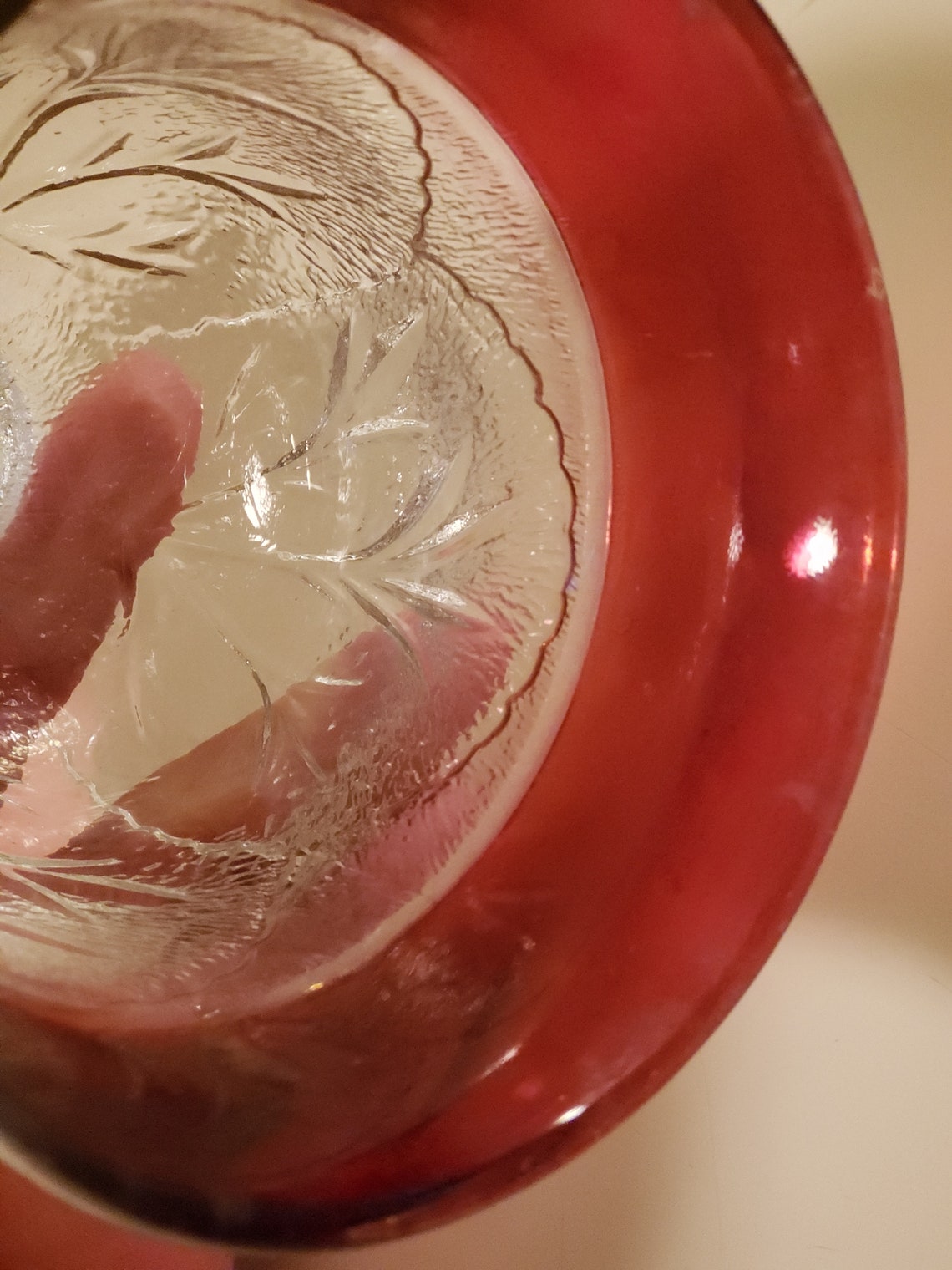 4-vintage Indiana Glass Ruby Rim Pebble Leaf Frosted Glass | Etsy