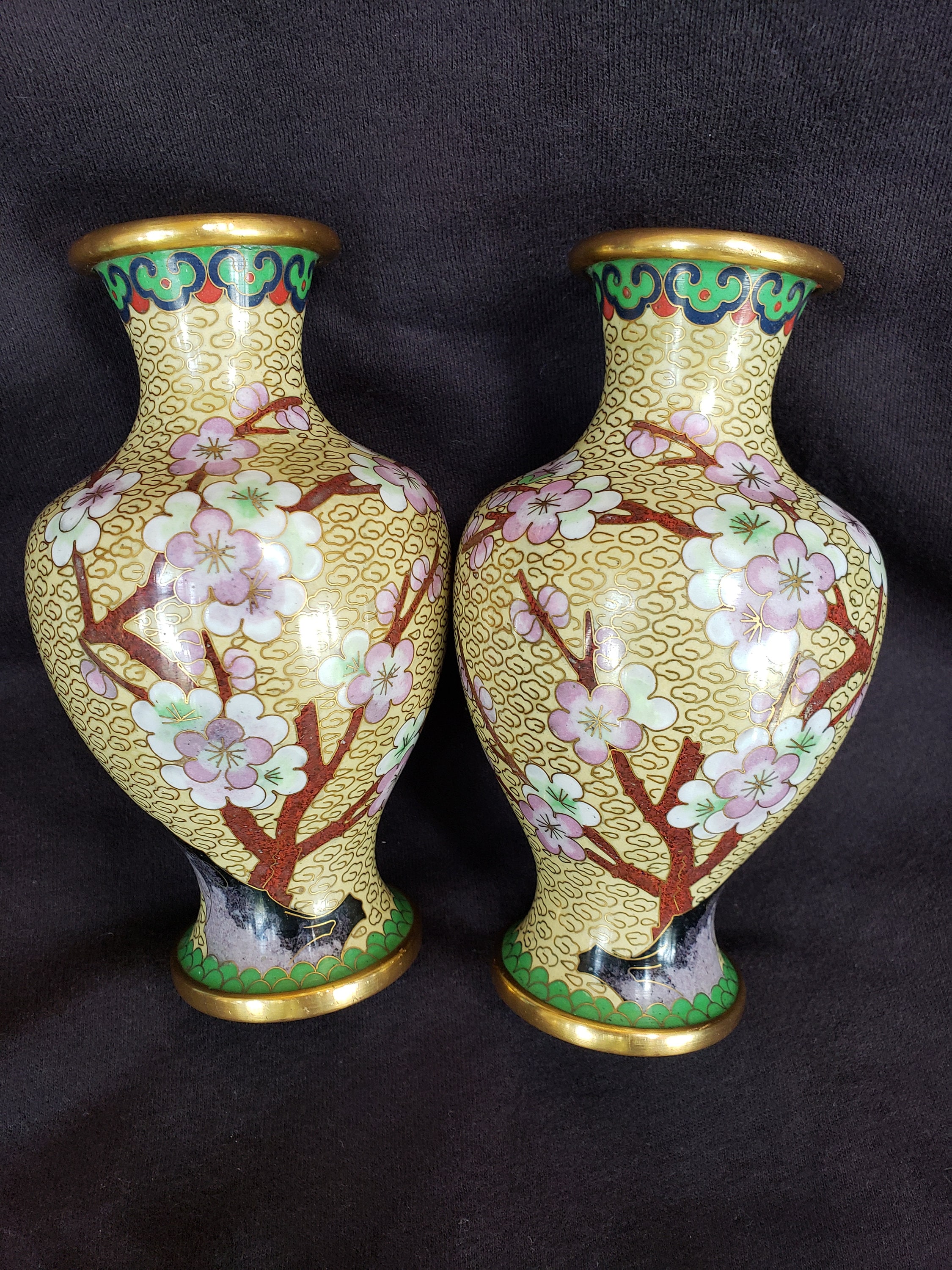 Vintage Chinese Jingfa Vases | Enameled Brass Cloisonné Urns | Made in ...