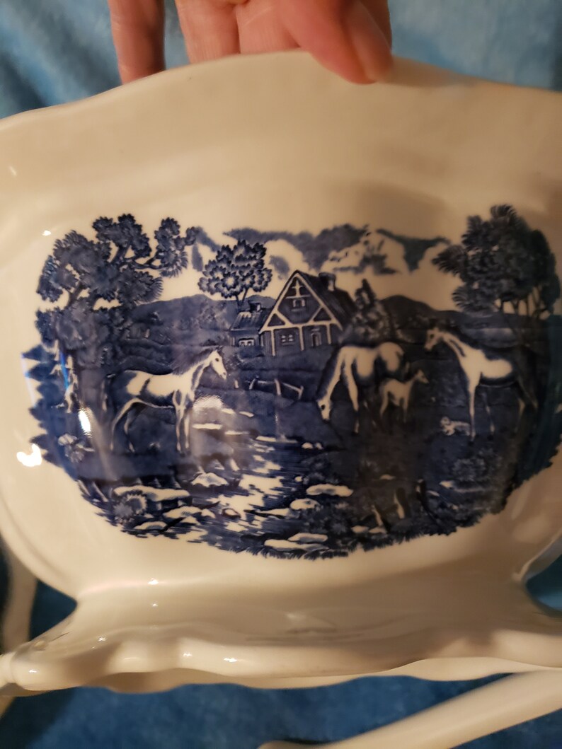 Adams China Tureen & Ladle English Scenic Blue Scalloped| Collectible ...