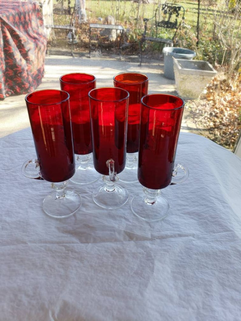5 Hand Blown Red Cordial Glasses| Rich Dark Red Liqueur Aperitif ...