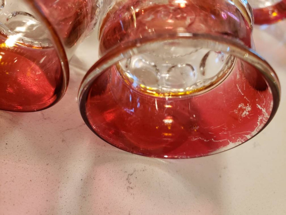 King Crown Thumbprint Ruby Flash Water Goblets Vintage Kings | Etsy