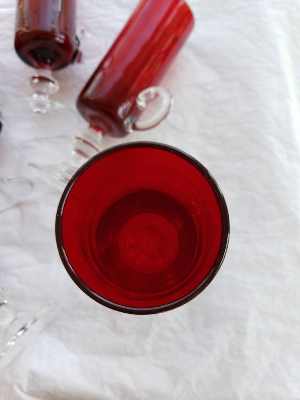 5 Hand Blown Red Cordial Glasses| Rich Dark Red Liqueur Aperitif ...