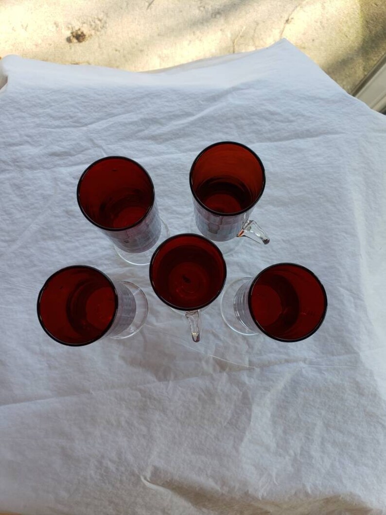 5 Hand Blown Red Cordial Glasses| Rich Dark Red Liqueur Aperitif ...