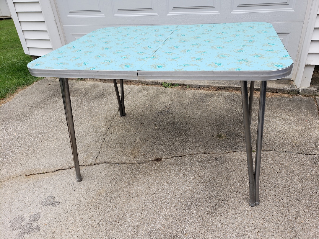 MCM Vintage Turquoise Table 1950's-1960's Formica Table Oblong Retro ...
