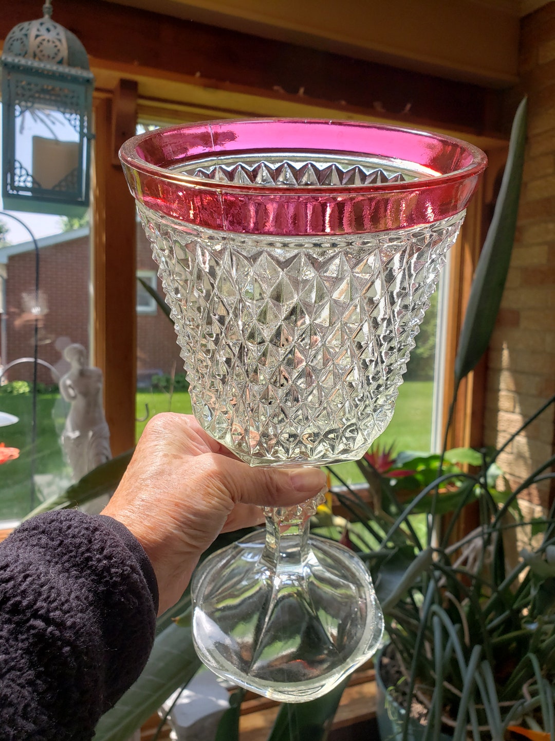 Ruby Rimmed Diamond Point Indiana Glass Apothecary Jar| Indiana Glass ...