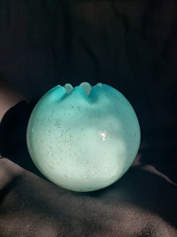Phoenix Art Glass Rose Bowl Blue Die Away With Mica Silver | Etsy