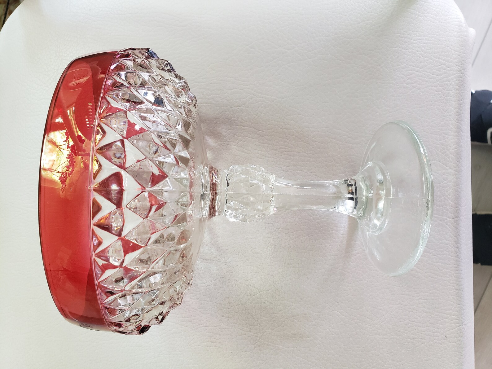 Indiana Glass Diamond Point Compote No Lid| Ruby Flash Rim Candy Dish ...