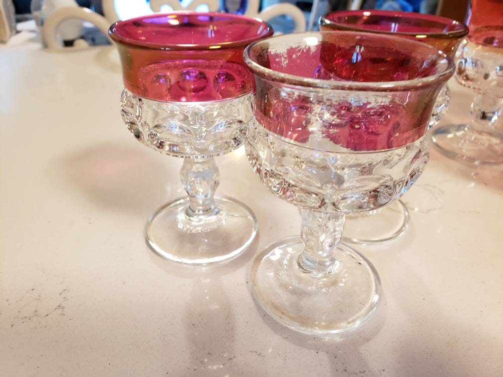 King Crown Thumbprint Ruby Flash Water Goblets Vintage Kings | Etsy