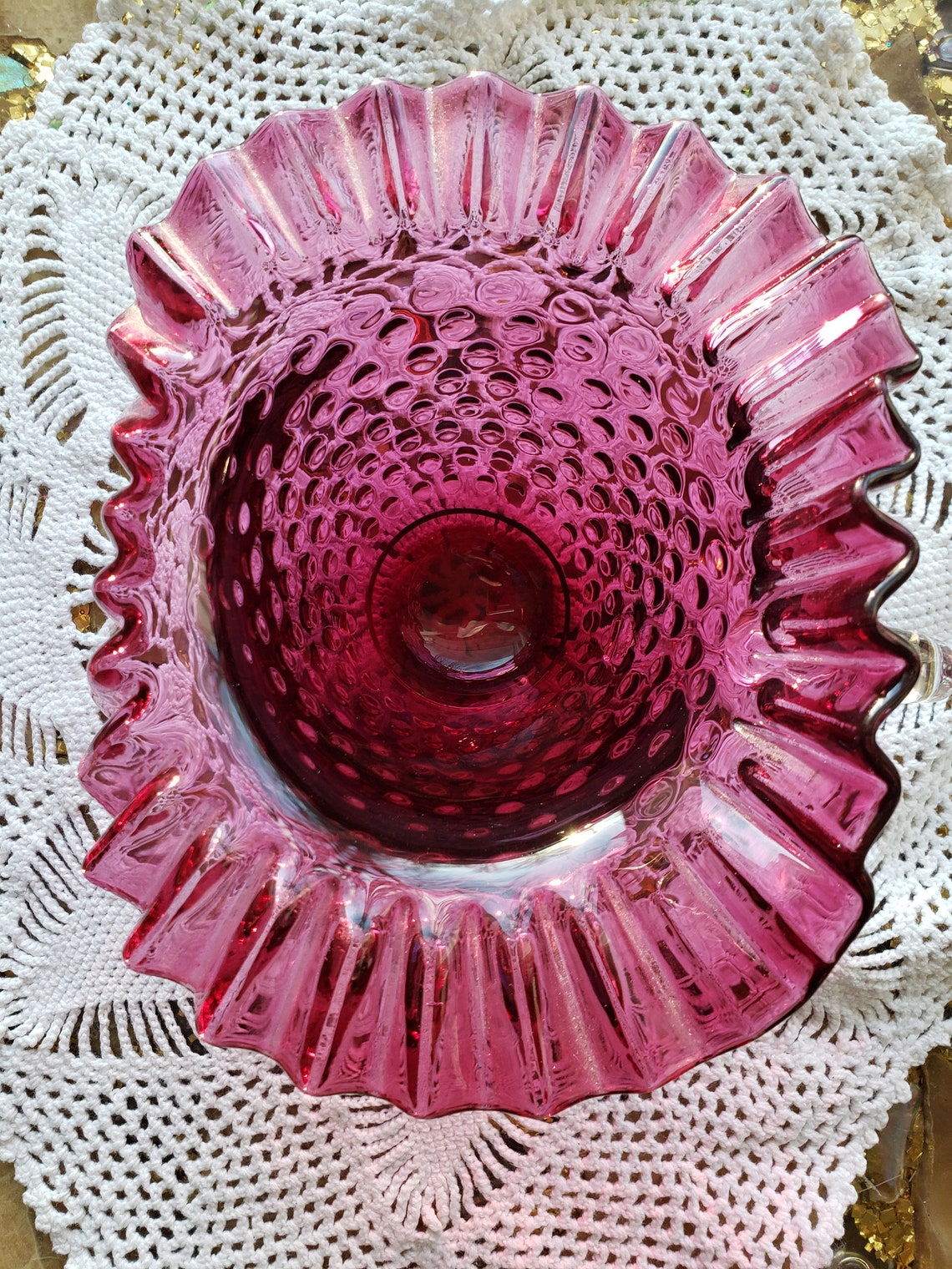 Fenton Cranberry Ruffled Bowl With Handle Ruffle Edge - Etsy